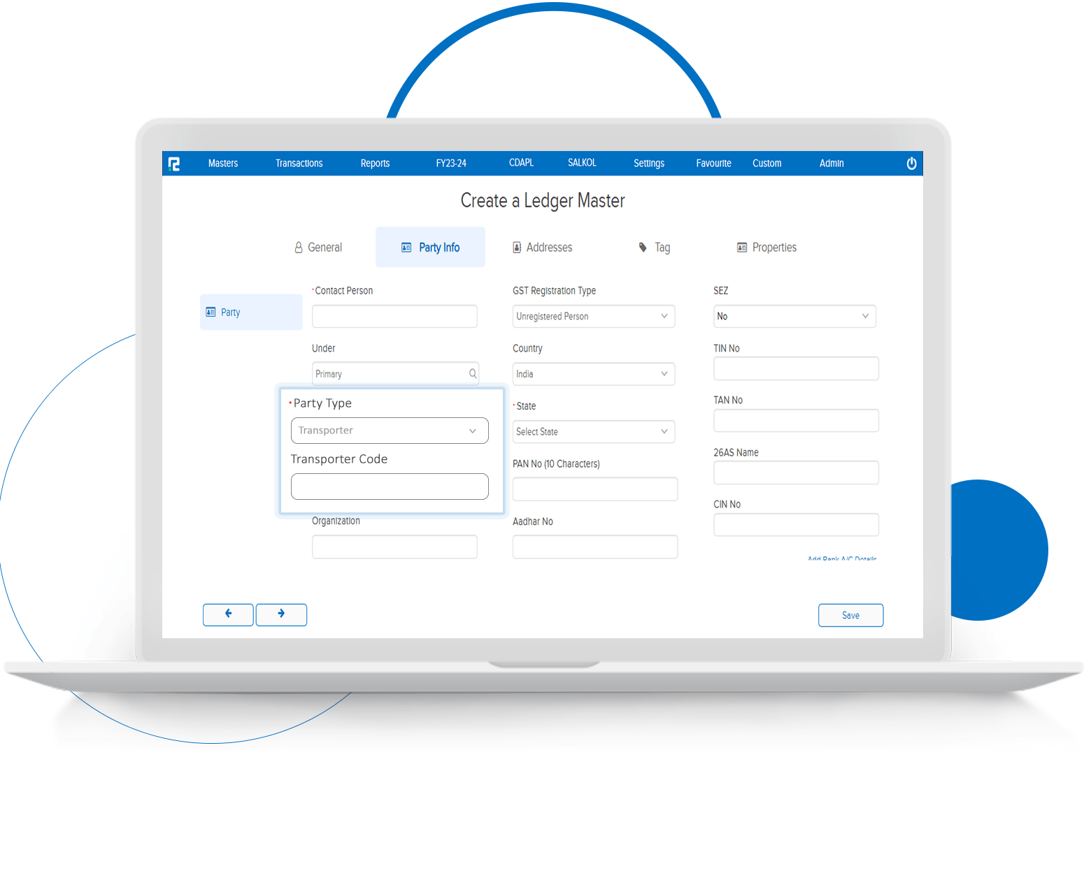 New Field in Ledger Master: Capture Transporter Code for E-Way Bill ...