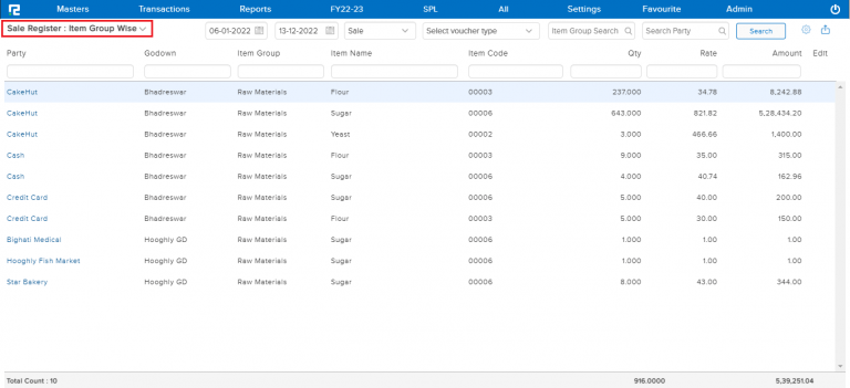 Sale Register - RealBooks | Cloud Accounting Software
