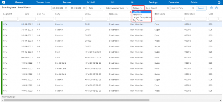 Sale Register - RealBooks | Cloud Accounting Software