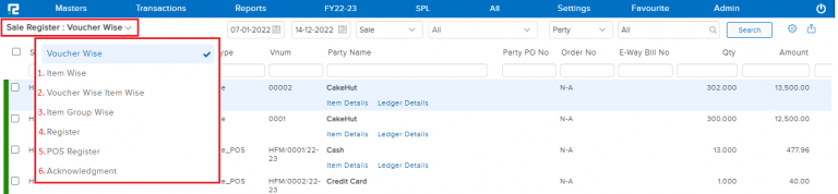 Sale Register - RealBooks | Cloud Accounting Software