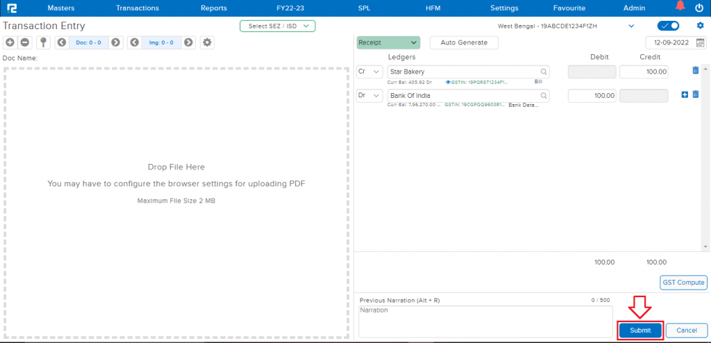 Create Receipt Entry - RealBooks | Cloud Accounting Software