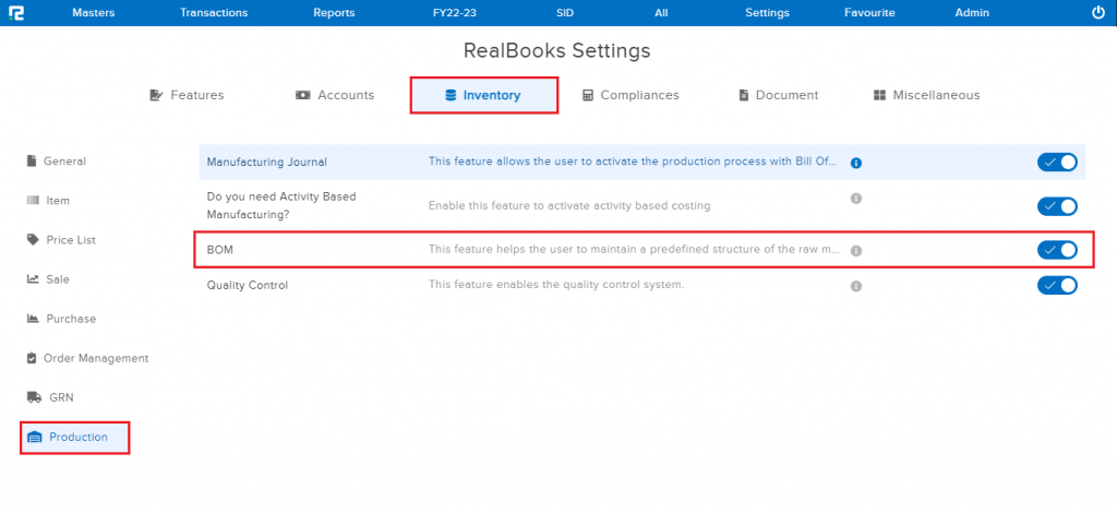 Bill of Material (BOM) - RealBooks | Cloud Accounting Software