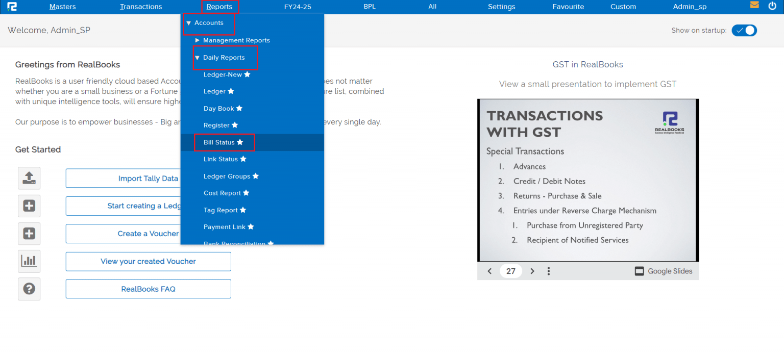 Bill Status Report - RealBooks