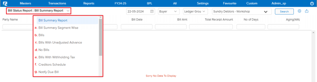Bill Status Report - RealBooks